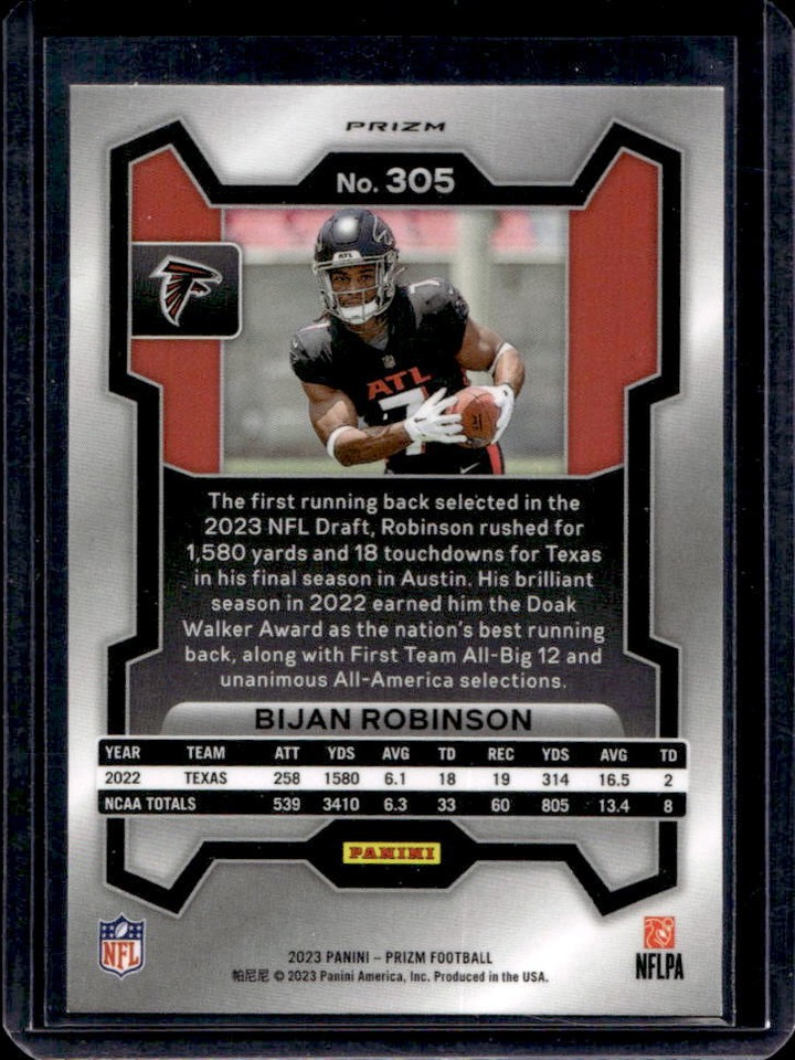 2023 Panini Prizm Bijan Robinson Neon Green Pulsar Prizm Rookie RC #305 ...