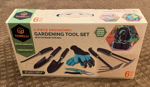 9 Piece GARDENING TOOL SET - 6 Ergonomic Tools, Storage Bag, Gloves NEW ...