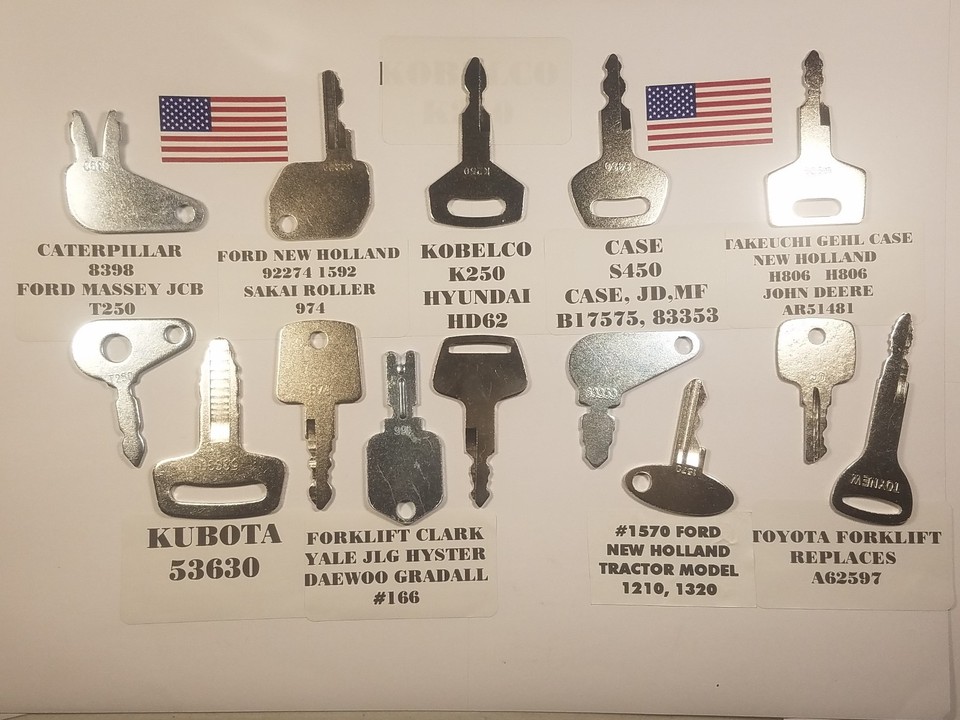 (14) Equipment Keys, Construction Key Excavator, Forklift, Tractor, Key ...