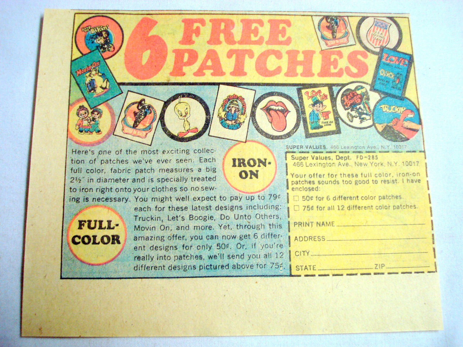 1975 Color Ad Patches by Super Values, New York Iron On Patches | eBay
