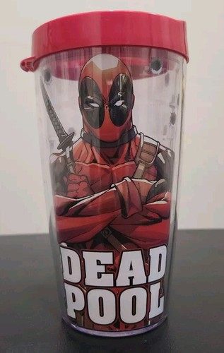 Deadpool Plastic Cup With Lid Double Walled Bullet Holes NEW | eBay