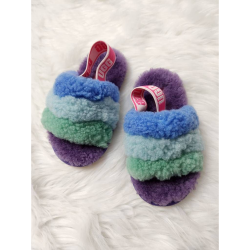 UGG Girls Fluff Yeah Slide Slipper Multi-Color Back Strap Fur Trim Slip ...
