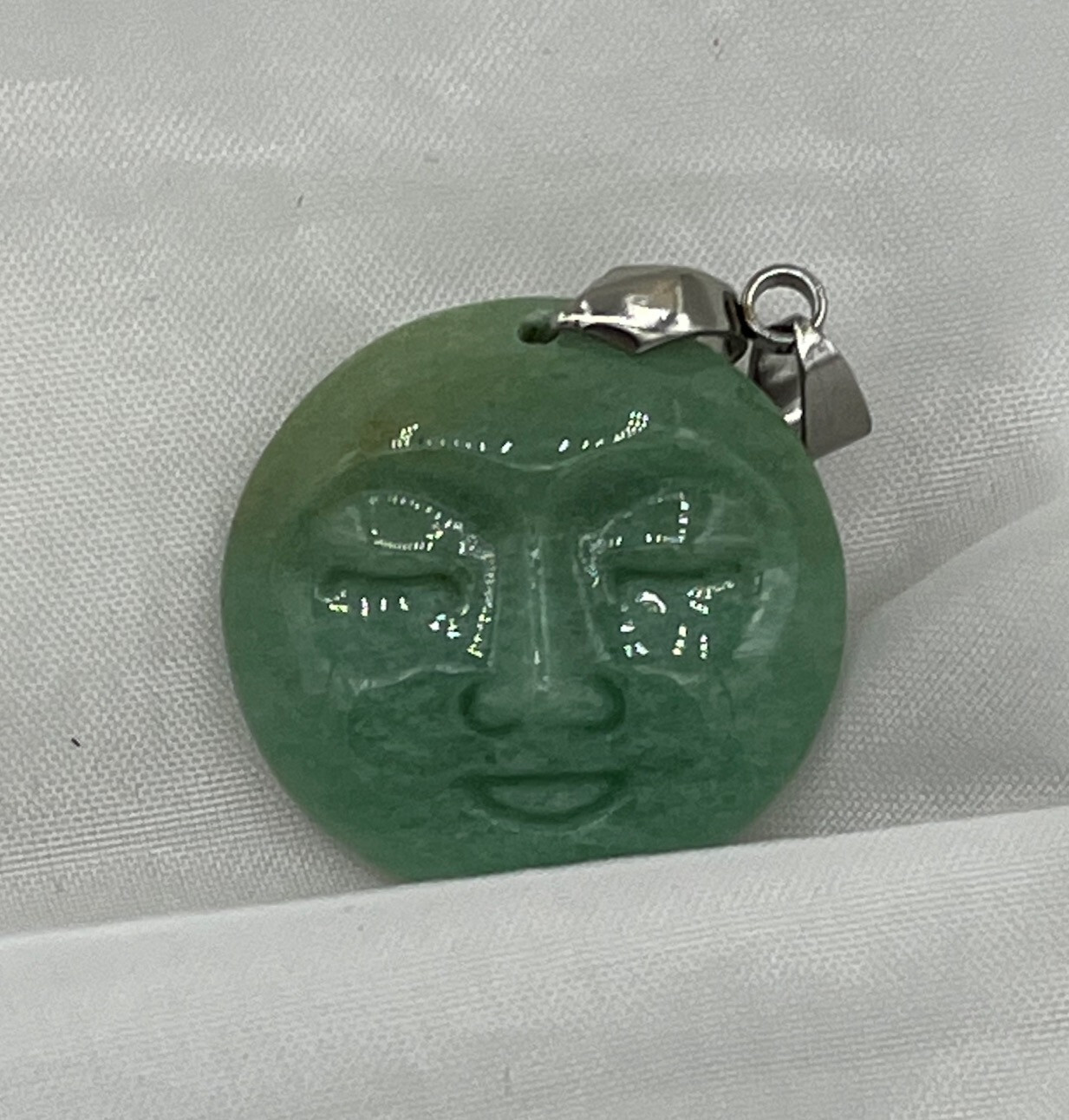 Natural Green Aventurine Gemstone Carved Round Moon Face Pendant | eBay