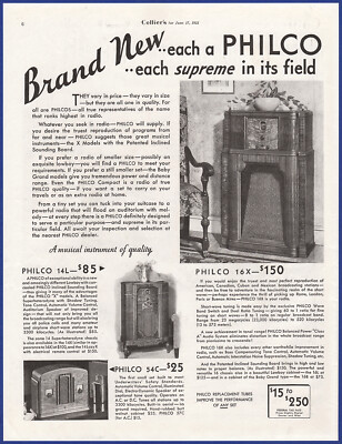 Vintage 1933 PHILCO Model 16X 14L 54C Tube Radio Ephemera 1930's Print ...