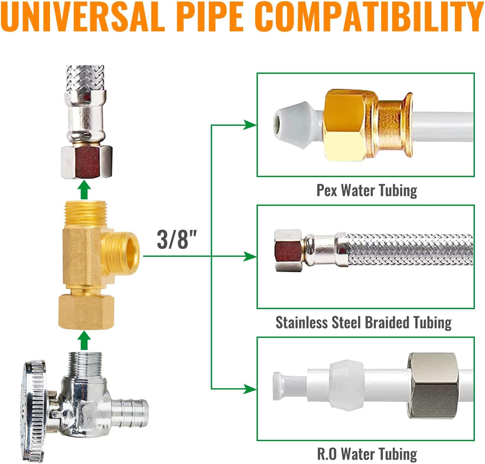 2-Pack 3/8 Inch Lead-Free Brass Angle Stop Add-A-Tee Valve, 3/8 Inch ...