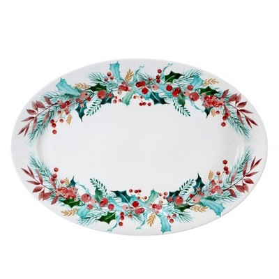 Christmas Mistletoe Plate Oval Serving Platter Porcelain Oblong Plate ...