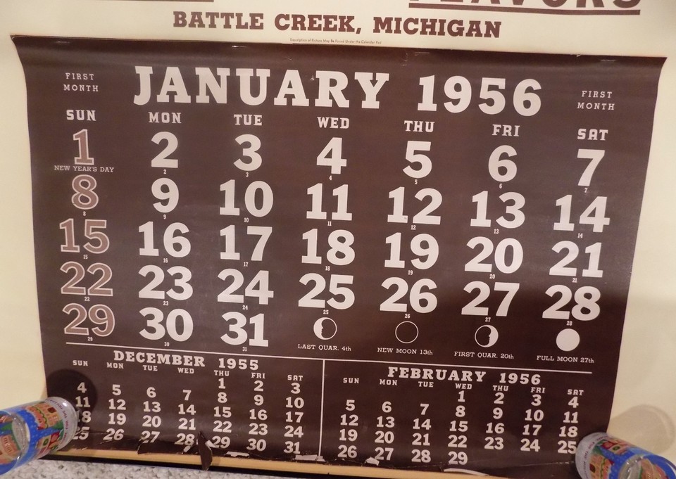 Vintage Collectible Large Wall Calendar - 1956. Sent to Borden Ice ...