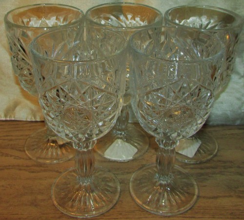 LOT OF 5 LIBBEY 7.2" HOBSTAR STARBURST CLEAR GLASS WATER GOBLETS, USED - XLNT | eBay