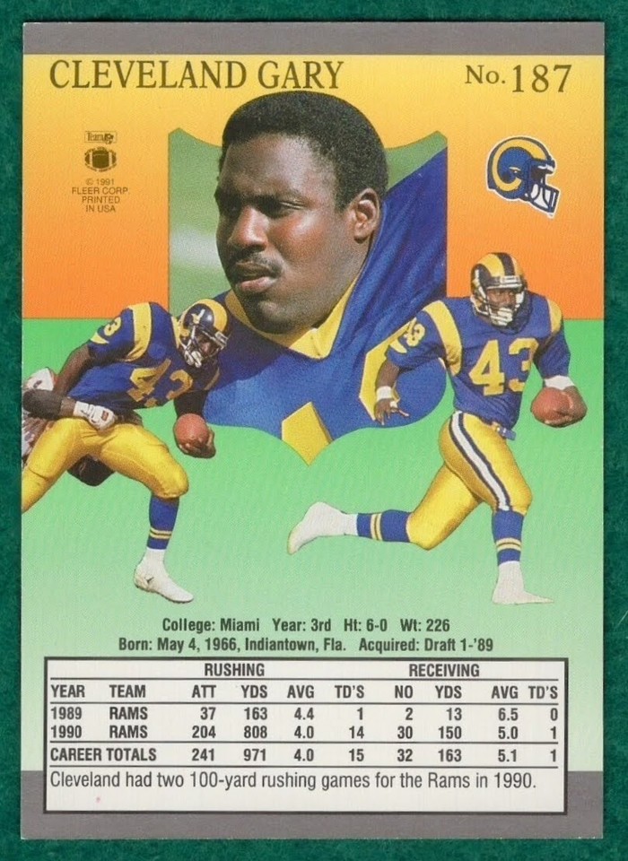 Cleveland Gary - 1991 Fleer Ultra #187 - Los Angeles Rams Football Card ...