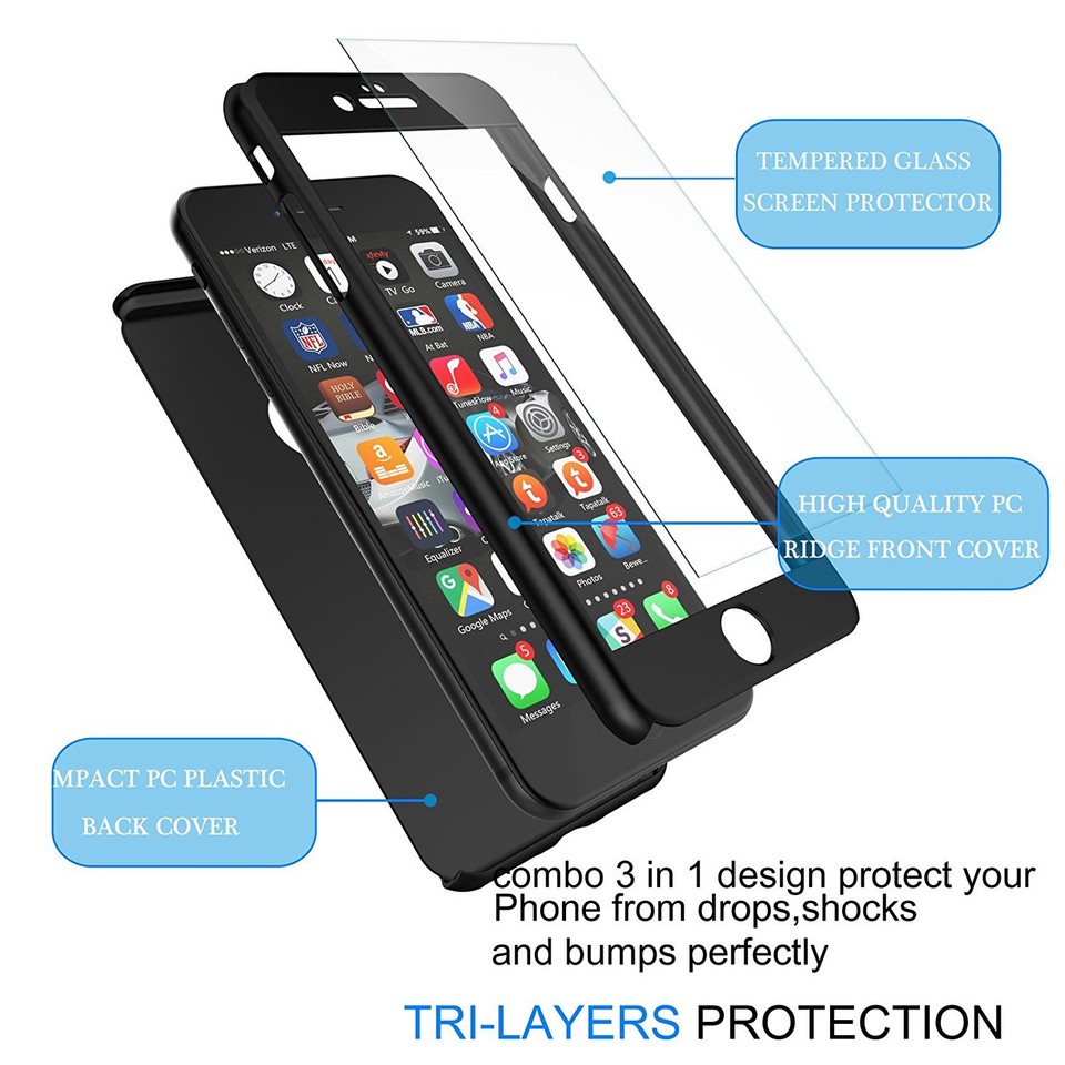 For iPhone SE 2020,11,Pro,Xs Max,Xr,6,6S,7,8 Plus 360??Case w/ Screen ...