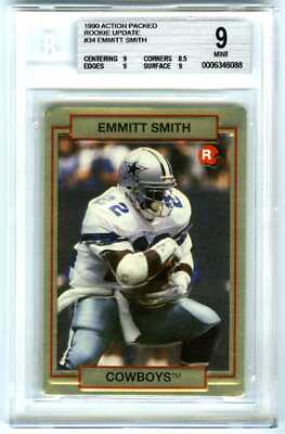 EMMITT SMITH~RARE 1990 ACTION PACKED BGS-9 MINT HOT GRADED NFL ROOKIE ...