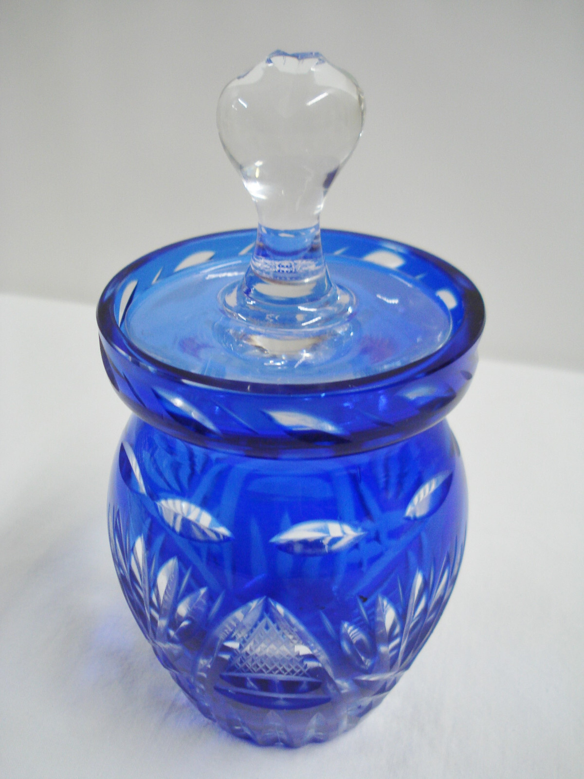 Cobalt Blue Cut to Clear Glass Mustard Jam or Marmalade Covered Jar | eBay