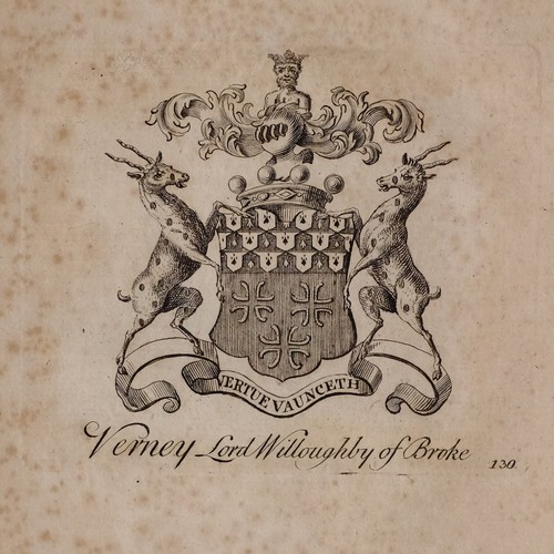 1779 ANTIQUE PRINT ~ VERNEY ~ FAMILY CREST COAT OF ARMS LORD WILLOUGHBY ...