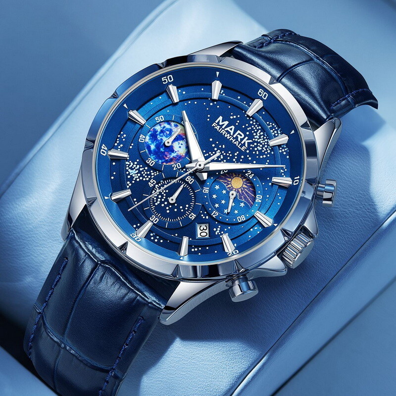 MARK FAIRWHALE Men's Starry Sky Dial Moon Phase Calendar Luminous ...