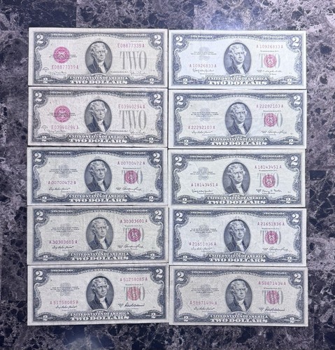 10 2 Dollars Red Seal Notes Circulated 2 1928 G, 4 1953, 2 1956A 1963 ...