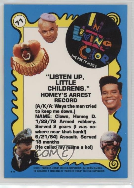 1992 Topps In Living Color Homey The Clown Listen Up Little Childrens ...
