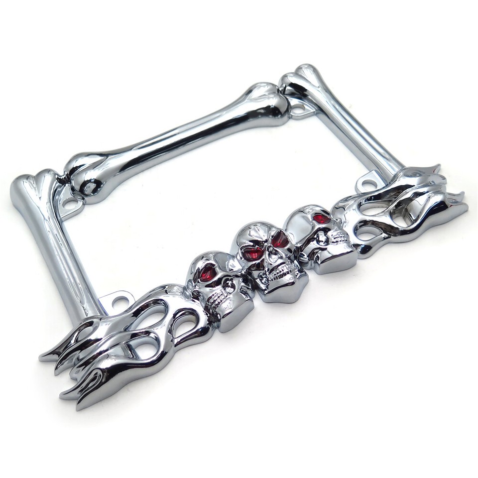Chrome Metal Skull Motorcycle Bike License Plate Tag Frame Holder For ...