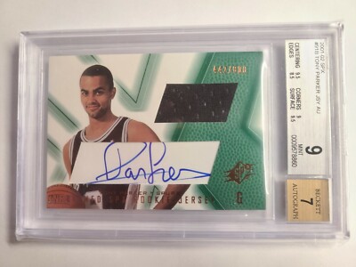 BGS 9 TONY PARKER AUTOGRAPH UD 2001 SPX ROOKIE Signed JSY 1Color Patch ...