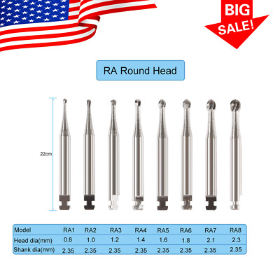 Dental Round Carbide Bur for Slow Speed Latch Type Handpiece RA 1# - 8 ...