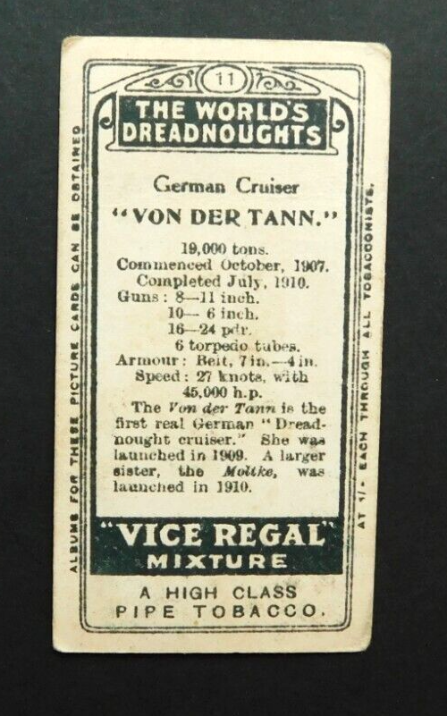 1910 Wills Vice Regal Cigarette Card The Worlds Dreadnoughts #11 Von ...