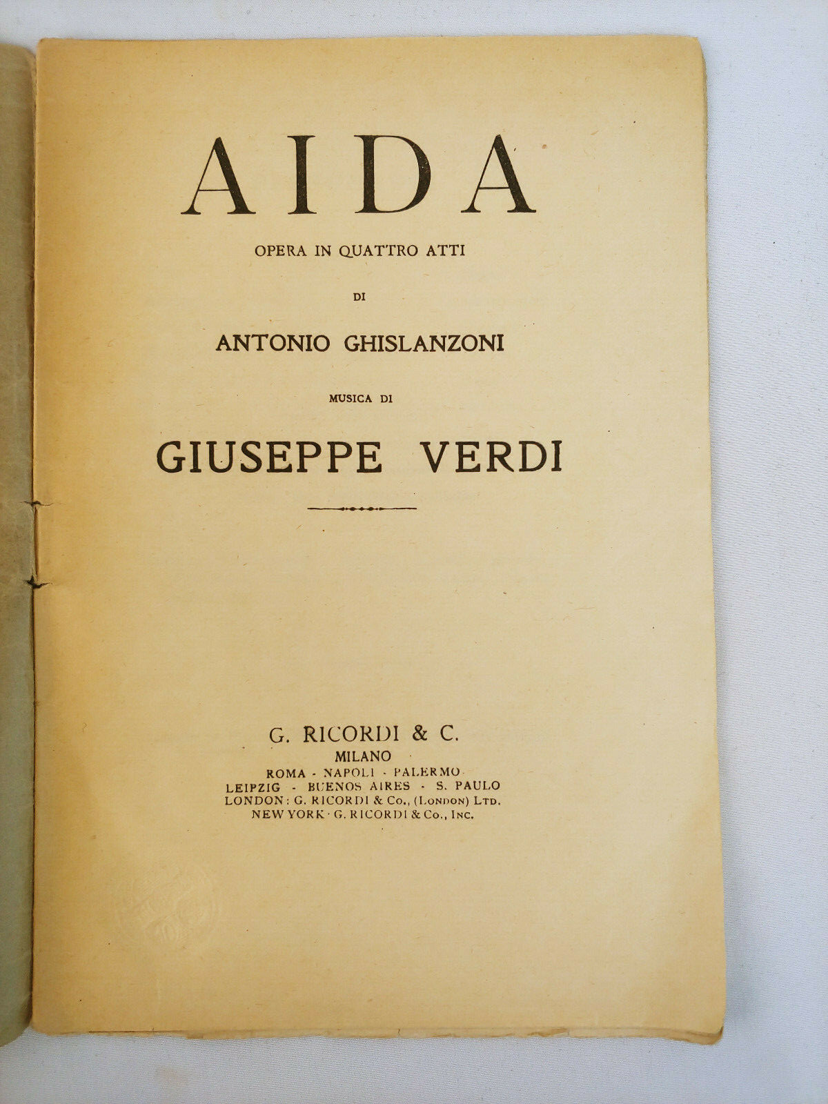 Libretto Opera G. VERDI AIDA EDIZIONI RICORDI | eBay