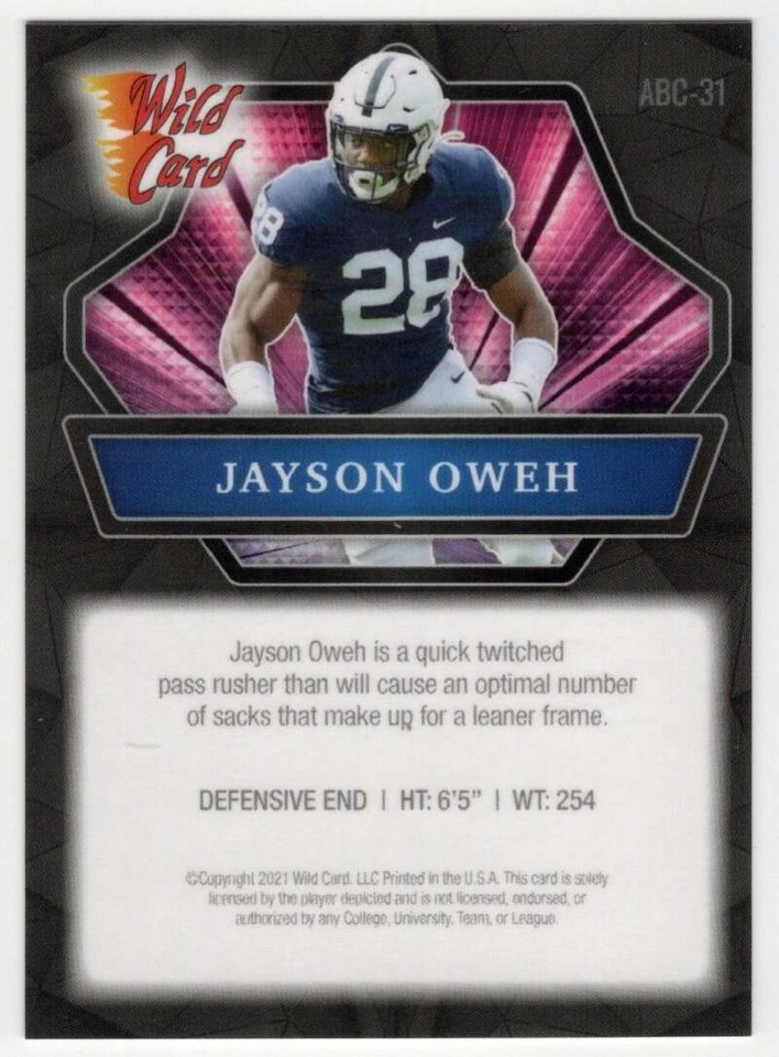 JAYSON OWEH RC SP 2021 Wild Card Alumination Black Chase ROOKIE #31 Rav ...