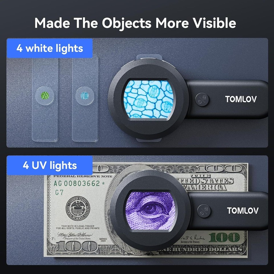 TOMLOV Digital Microscope 100X Coin Magnifier illuminate Portable ...