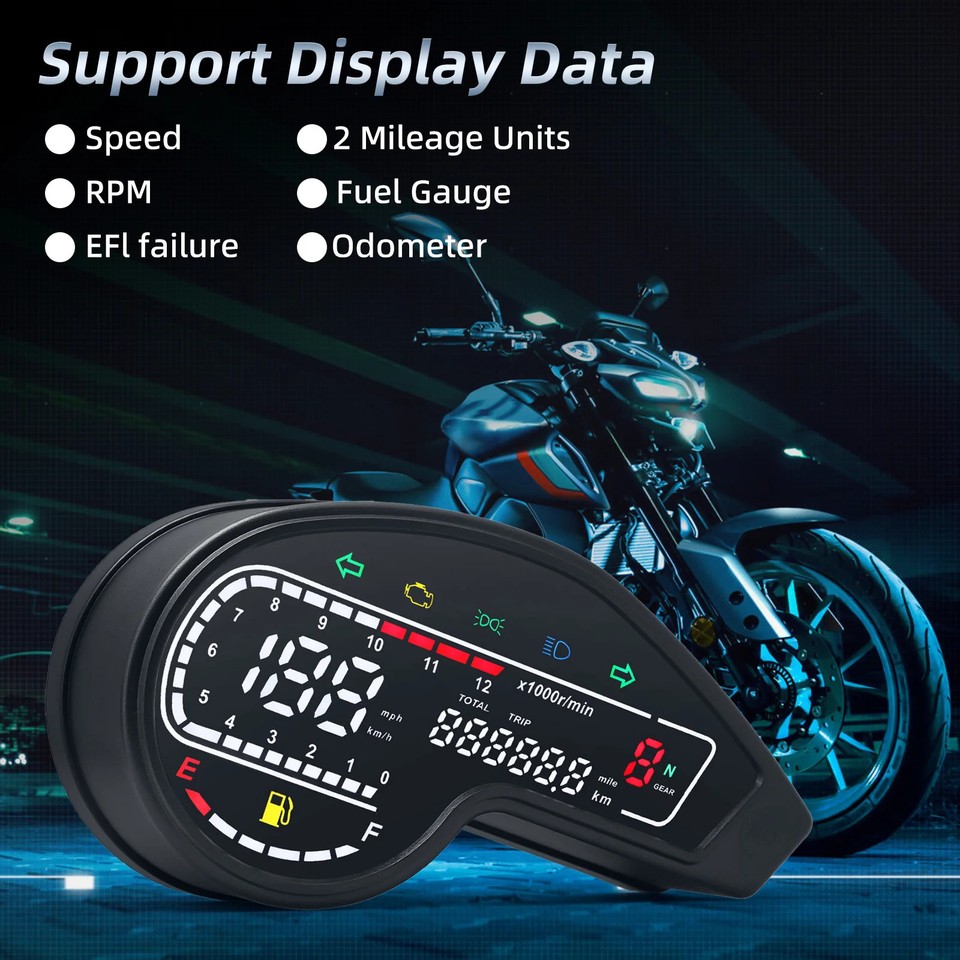 Digital RPM Meter Motorcycle Speedometer RPM Tachometer Odometer Fuel ...