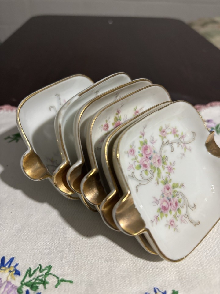 Set Of Six Vintage Stackable Ashtray With Floral Design And Gold Trim ...