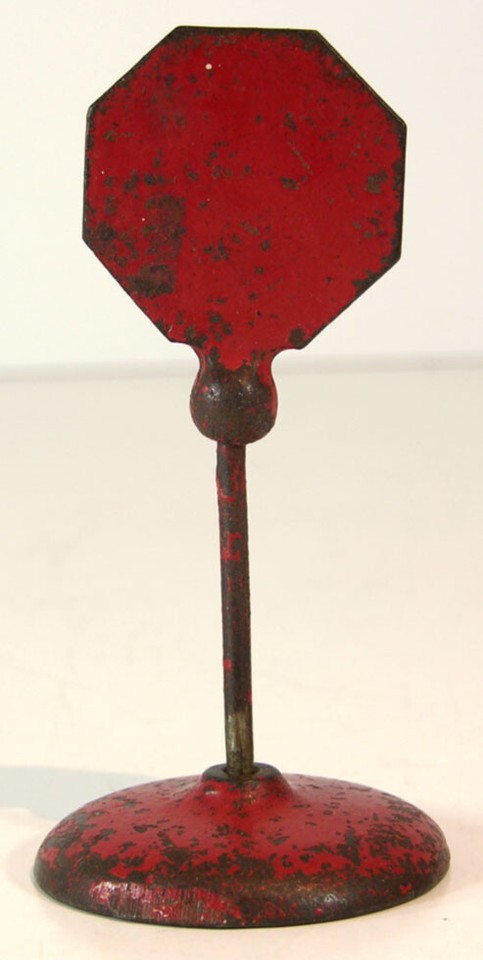 1920s CAST IRON ARCADE LOLLIPOP ROAD SIGN - STREET CORNER STOP SIGN ...