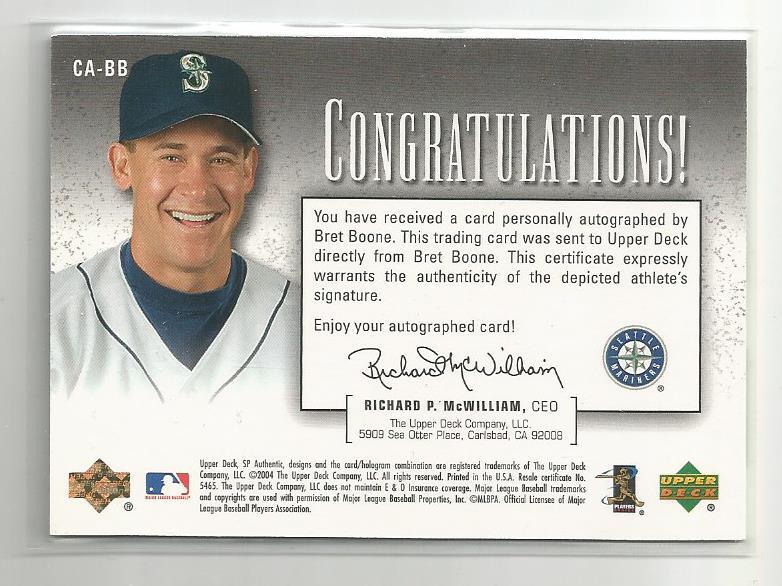 Brett Boone 2004 SP Authentic Chirography SPA Autograph #27/40 Seattle ...