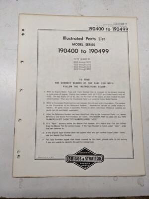 BRIGGS & STRATTON ILLUSTRATED ENGINE REPAIR PARTS LIST BOOK MANUAL ...