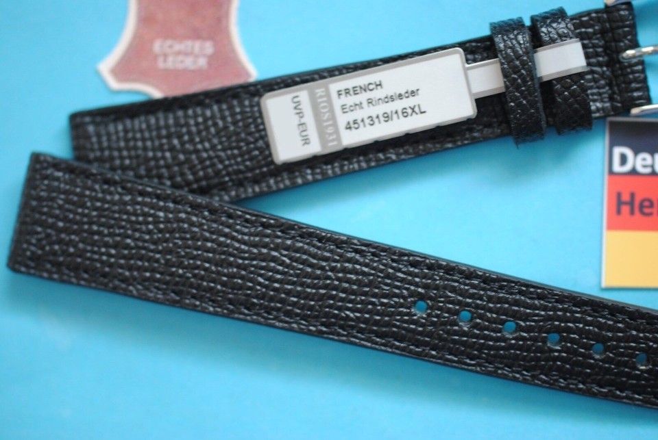 Xl Fine Leather Watch Strap French Black 19mm Deutscher Hersteller / 18 ...