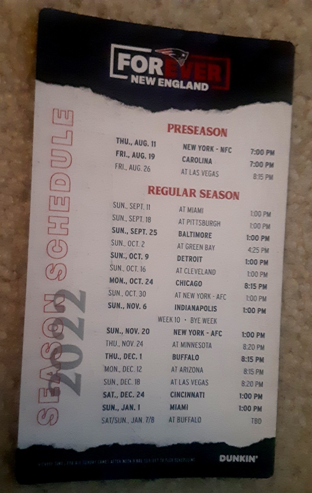 Forever New England Patriots Magnet Schedule NFL Dunkin Free Shipping ...