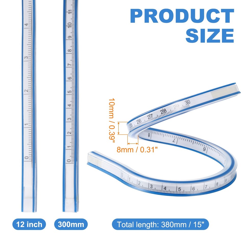 Flexible Curve Ruler 12" Metric Inch Double-Sided Graduated Ruler | eBay