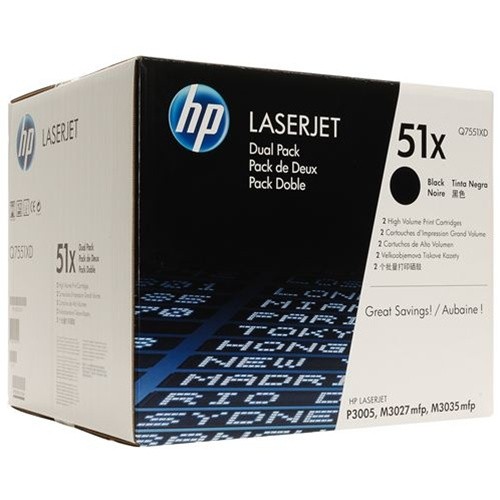 Genuine HP 51X Black High Yield Toner Cartridge Dual Pack Q7551XD ...