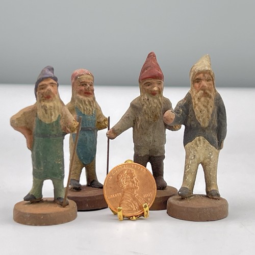 ANTIQUE Putz LOT 4 ELVES GNOMES Miniature CHRISTMAS VILLAGE German ...