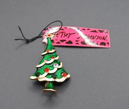 New Betsey Johnson Rhinestone Decorated Green Christmas Tree Pin Brooch ...