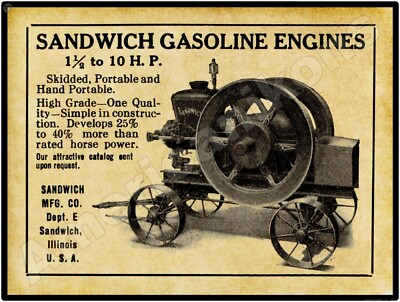 1915 Sandwich Manufacturing Gas Engines New Metal Sign: LARGE SIZE 12 x ...