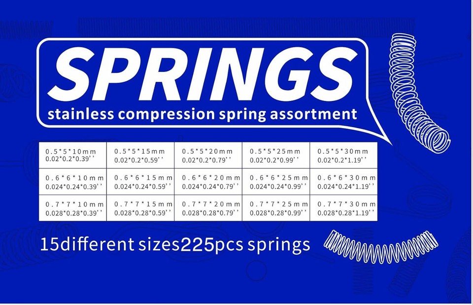 Small Compression Springs Assortment Kit, 225 Pcs 15 Different Sizes ...