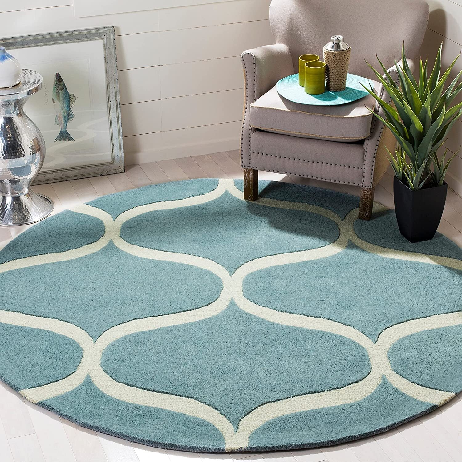 Hand Tufted Round Woollen Modern Area Rug for Living Room 8 X 8 Feet ...