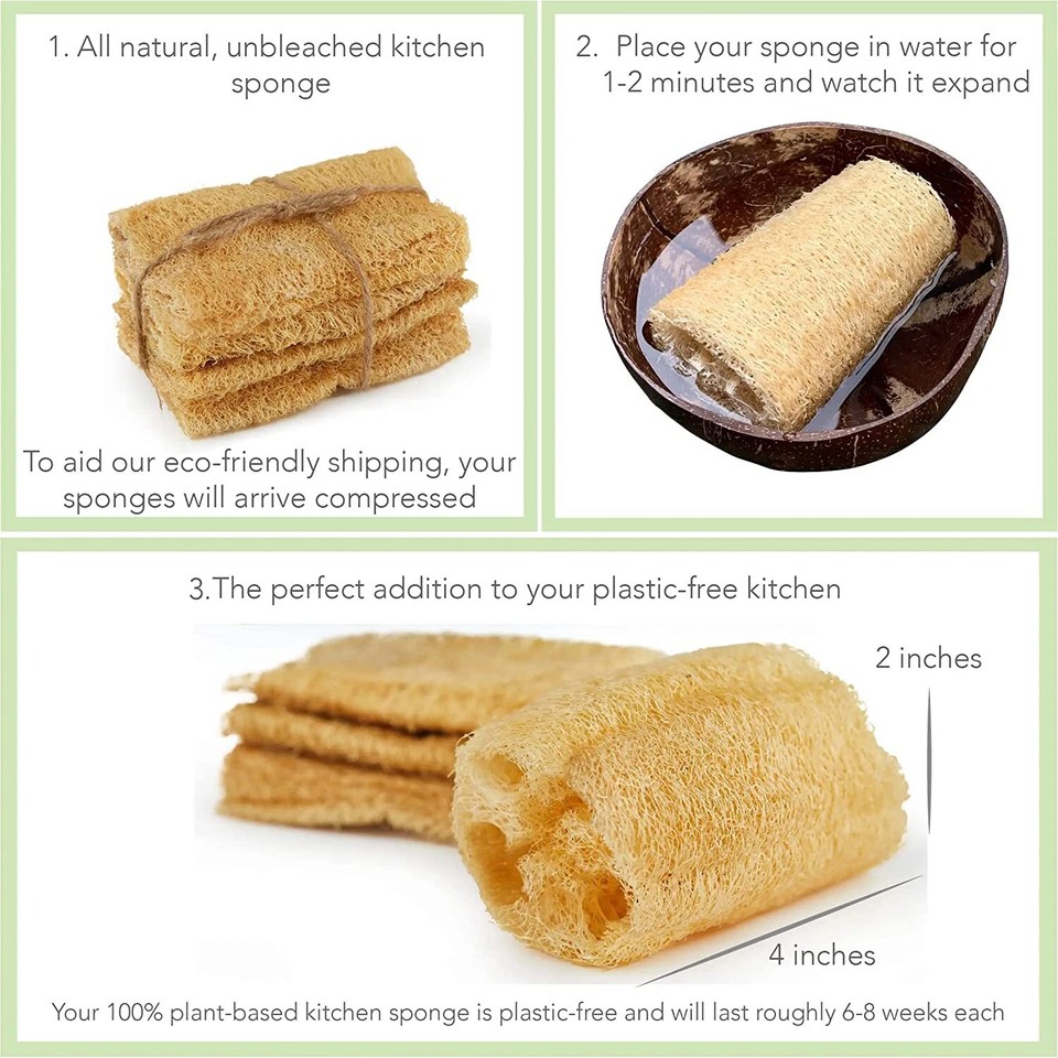 4 PCS Natural Organic Loofah Sponges Kitchen Washing Up Sponge | eBay