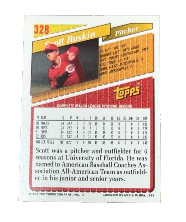 1993 TOPPS Card # 328 Scott Ruskin - Cincinnati Reds | eBay