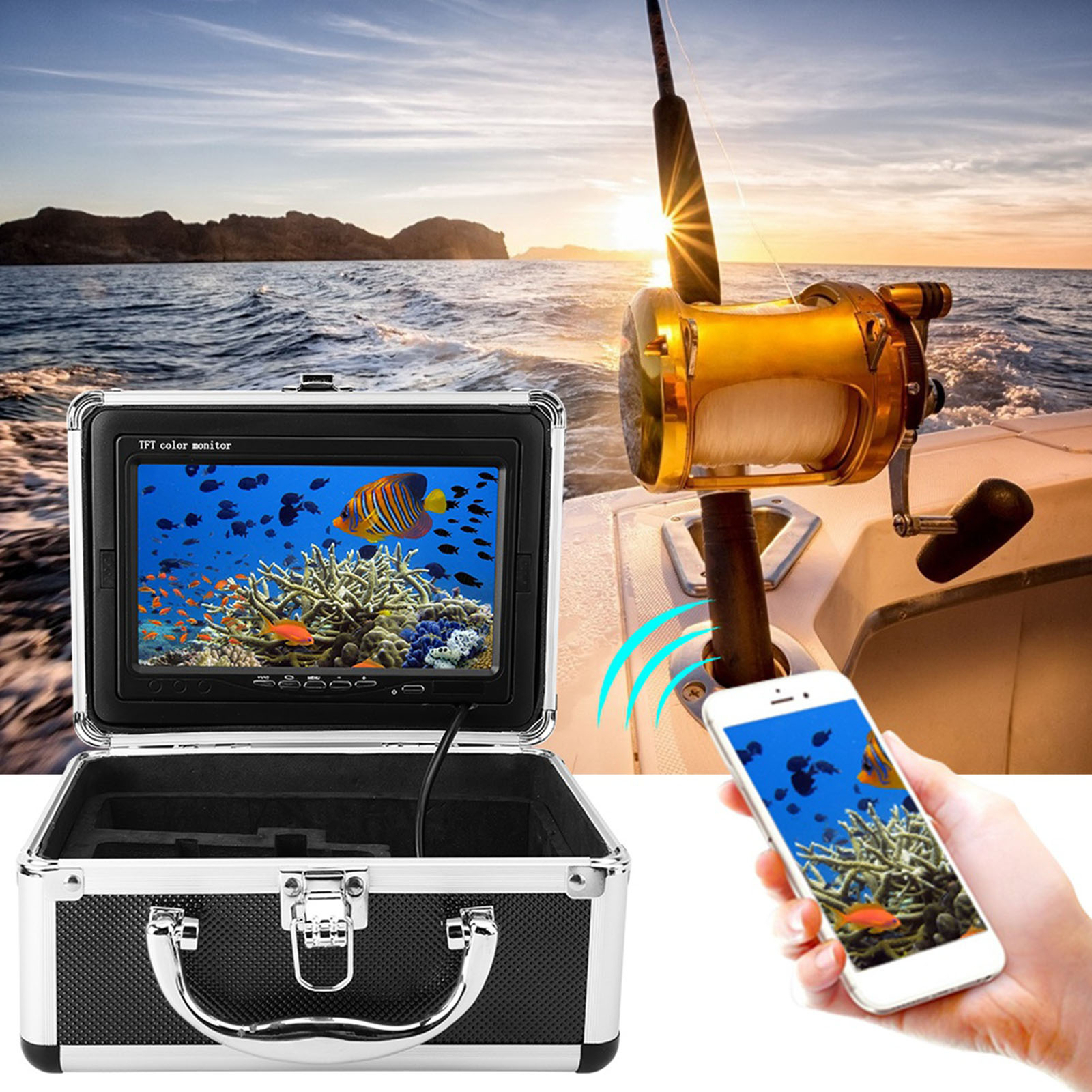 30M 7 Inch Wireless WIFI Underwater Fishing Video Camera Fish Finder ...