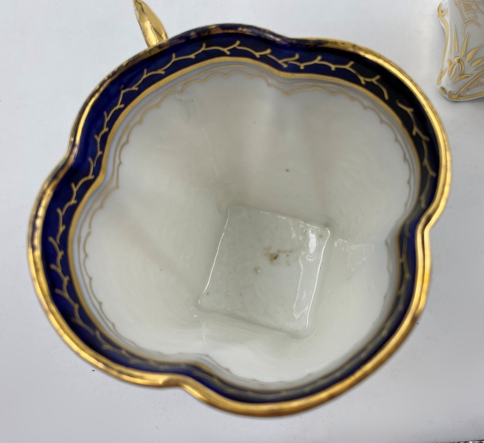 Beautiful Set of Two Cups & One Saucer Cobalt Blue Gold White Ornate ...