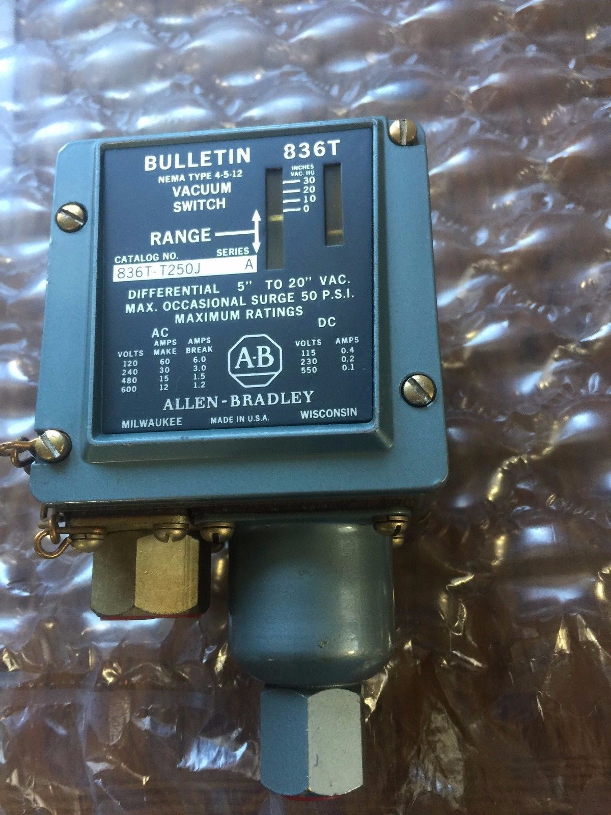 Allen Bradley 836T-T250J Vacuum Control Pressure Switch Series A | eBay