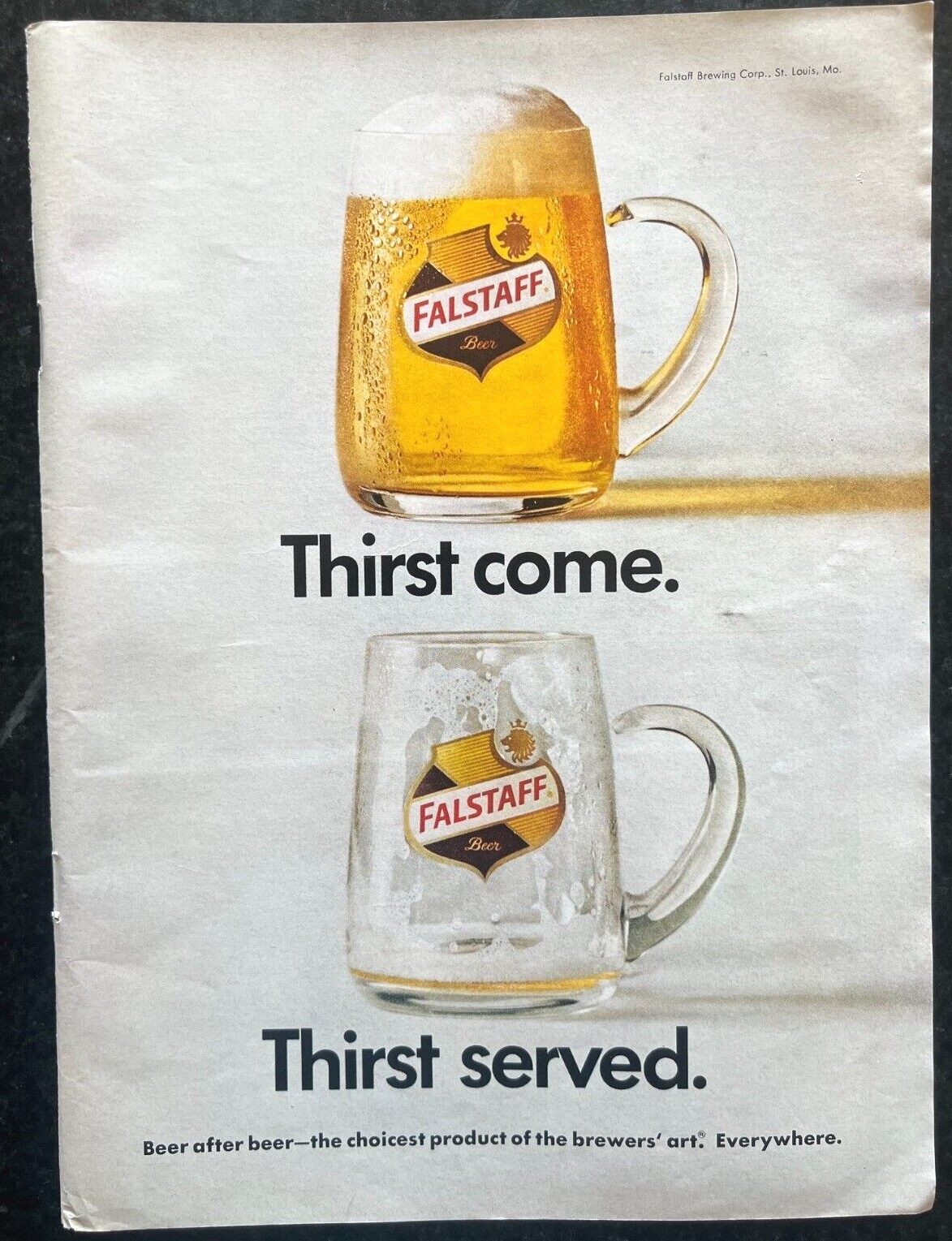 1967 Falstaff Beer Print Ad - Thirst Come Thirst Served Choicest ...