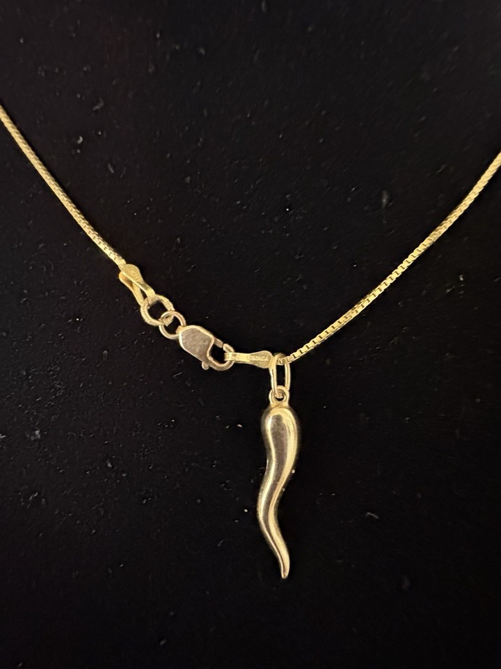 14kt Gold 16 inch Box style Chain with 14kt gold horn charm | eBay