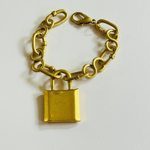 Chunky Gold Chain Lock dangle Bracelet curved link rare 1990s statement ...