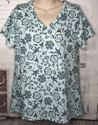 LuLaRoe Iris V-Neck Shirt Blue Teal Short Sleeve Floral Casual Top Sz ...